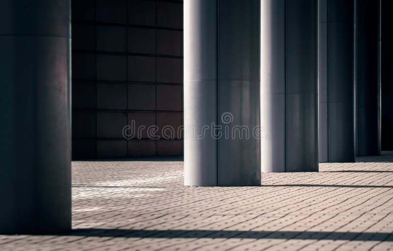 Columns of a Modern Building on a City Street without People Stock ...