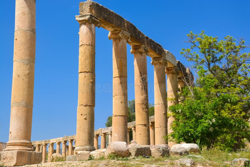 Columns of Nymphaeum in Jerash, Jordan. Editorial Photography - Image ...