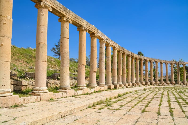 Columns of Nymphaeum in Jerash, Jordan. Editorial Photo - Image of ...