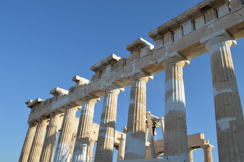 Parthenon in Athens Acropolis Side View Stock Photo - Image of ancient ...