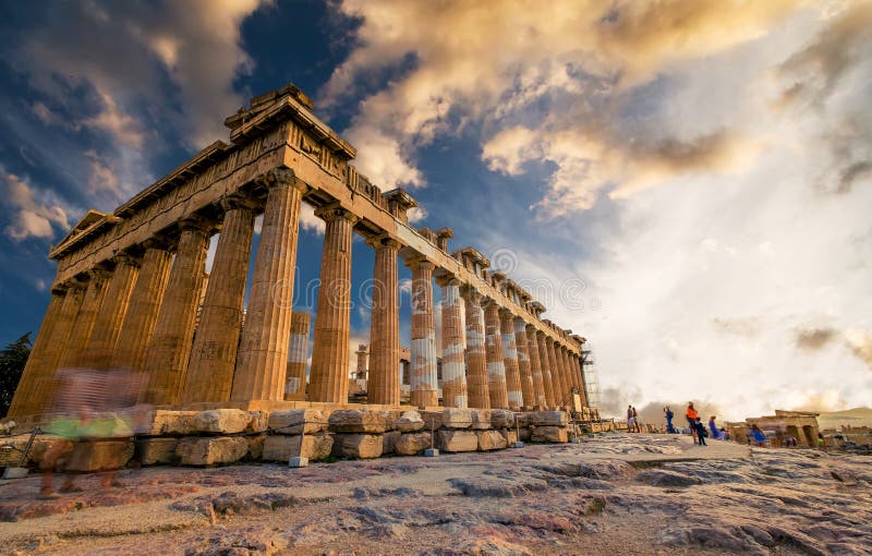Columns of the Parthenon at Sunset Stock Photo - Image of building ...