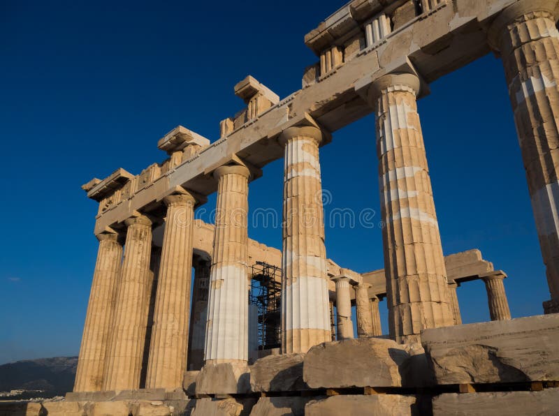 Columns of Parthenon Temple on Acropolis, Athens, Greece at Sunset ...