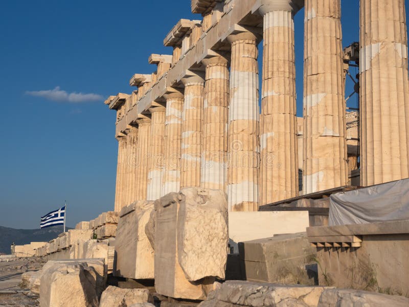 Columns of Parthenon Temple on Acropolis, Athens, Greece at Sunset ...