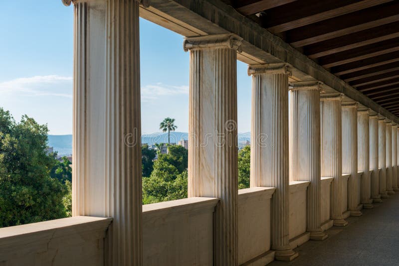 Columns Perspective of Stoa of Attalos in Ancient Agora in Athens Stock ...
