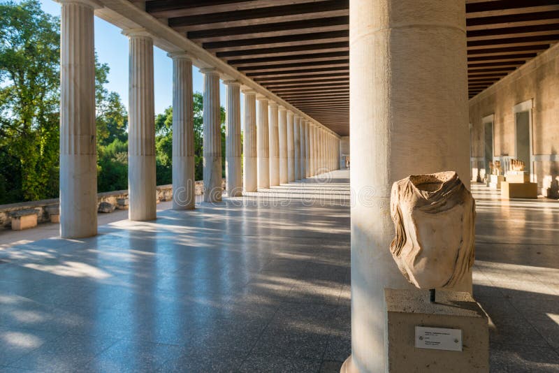 Columns Perspective of Stoa of Attalos in Ancient Agora in Athens Stock ...