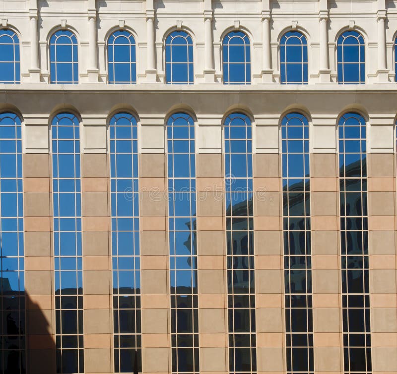 Columns of Pink Stone and Blue Windows Stock Photo - Image of tall ...