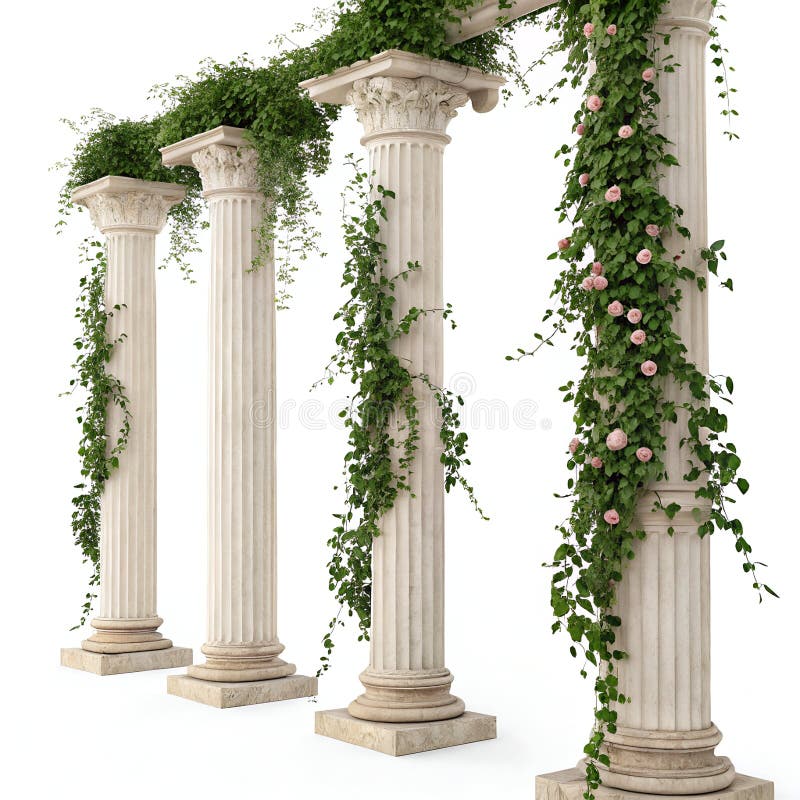 Columns with Plant Isolated on White Background Stock Illustration ...