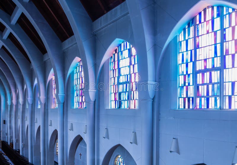 Columns and Stained Glass stock photo. Image of building - 54627802