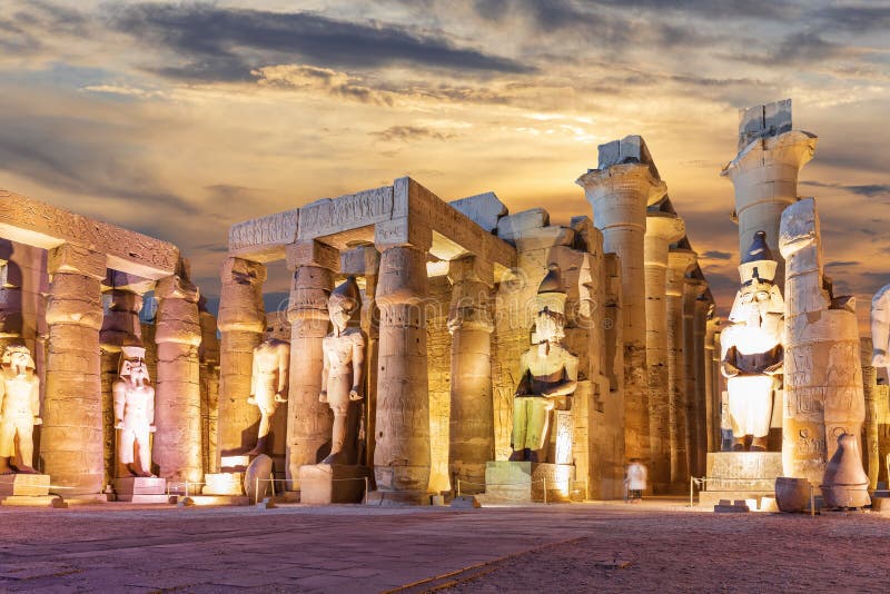 Columns and Statues of the Luxor Temple, Egypt, Evening View Stock ...