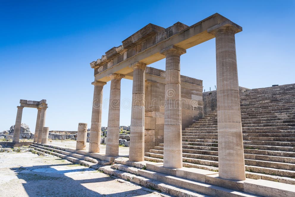 Columns and Steps of the Acropolis in Lindos Stock Photo - Image of ...