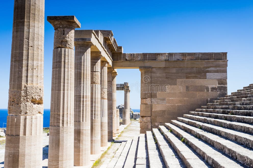 Columns and Steps of the Acropolis in Lindos Stock Image - Image of ...
