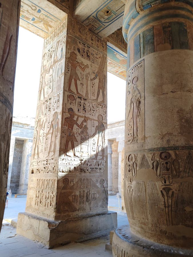 Columns of the Temple of Amon. Medinet Habou Stock Photo - Image of ...