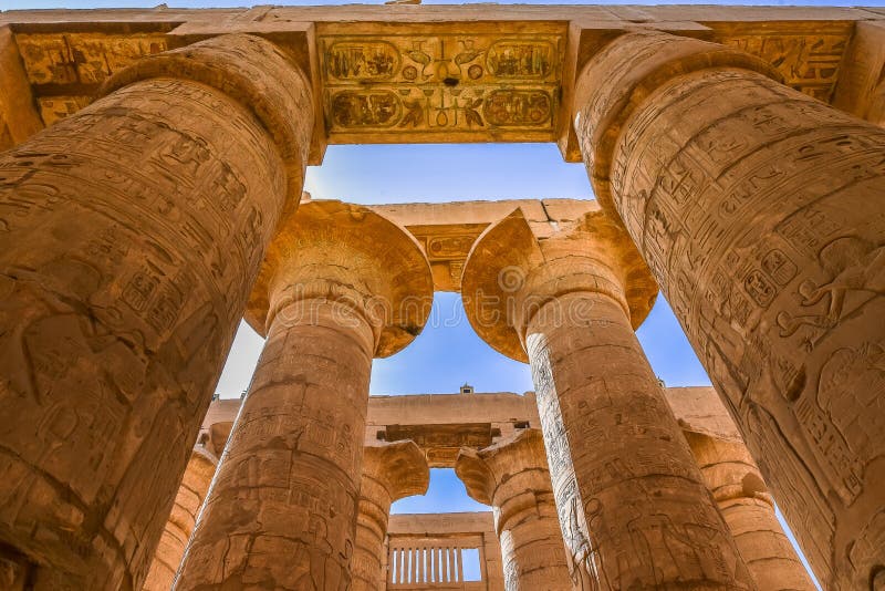 Columns in the Temple of Amon-Re at Karnak Stock Image - Image of ...