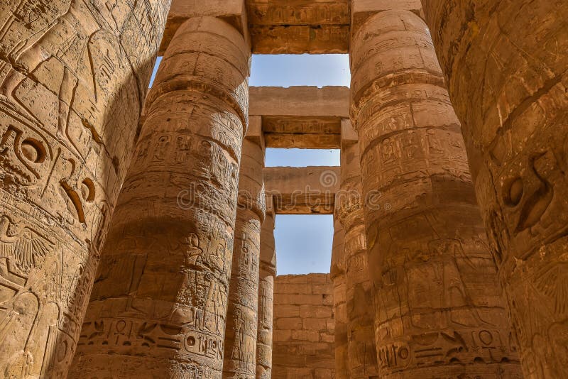 Columns in the Temple of Amon-Re at Karnak Stock Photo - Image of ...