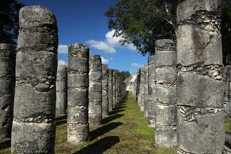 Columns in the Temple of a Thousand Warriors in Chichen Itza Complex ...