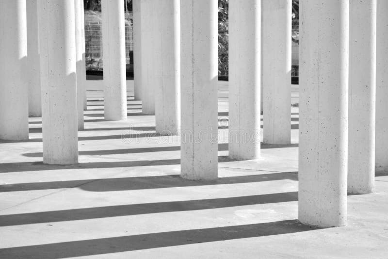 Columns and Their Shadows, Black and White Stock Image - Image of white ...