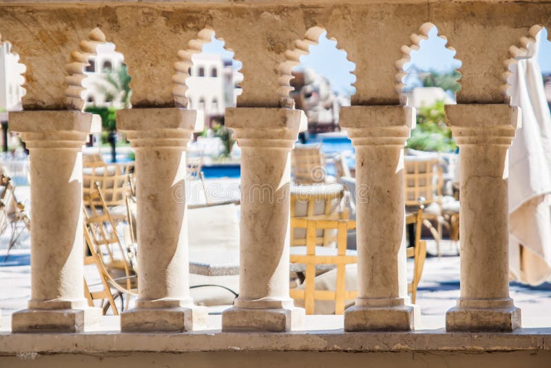 Through the Columns Visible in the Arabic Style Restaurant Table Stock ...