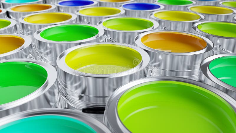 Colurful Paint Buckets in CMYK Colors on White Background - 3D ...