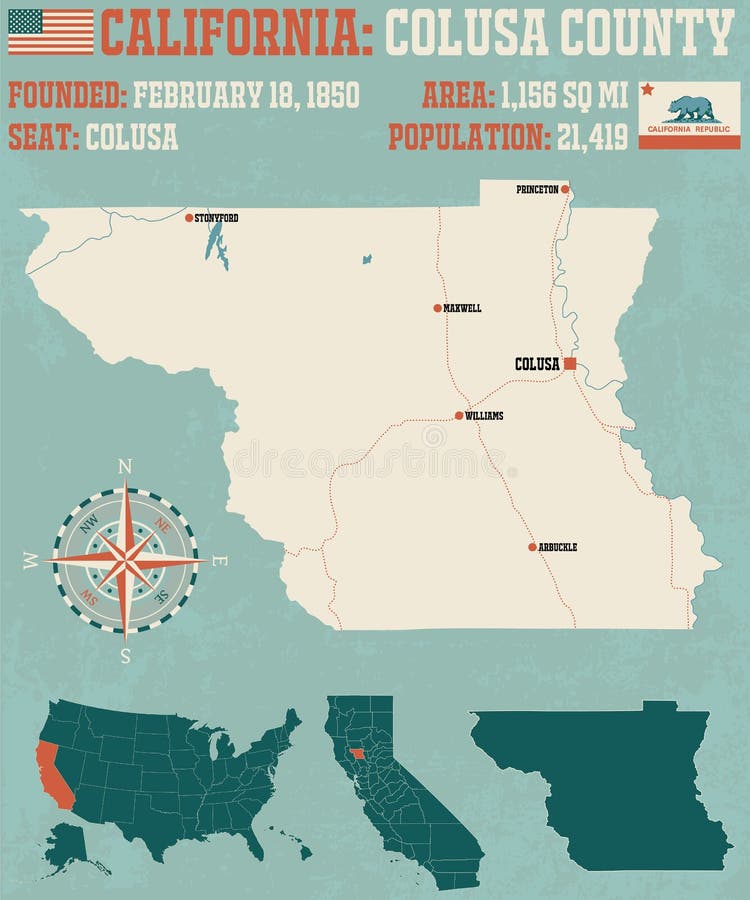 Colusa County in California. Stock Vector - Illustration of cartography ...