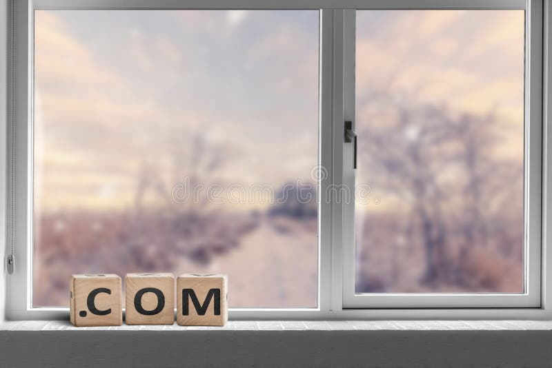 Com Sign in a Bright Window with a View Stock Image - Image of product ...