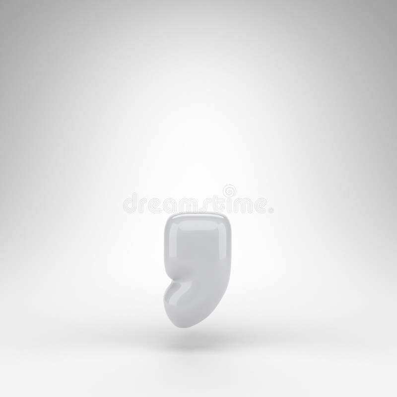 Coma Symbol on White Background. White Plastic 3D Sign with Glossy ...