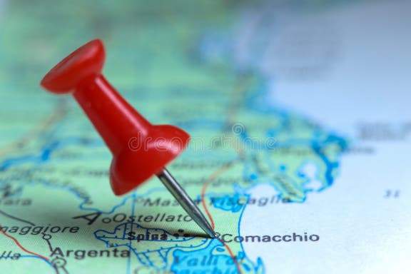 Comacchio, Italy Pin on Map Stock Photo - Image of atlas, holiday ...