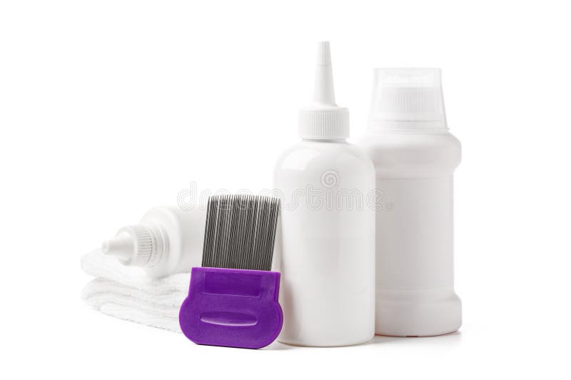 Comb, Anti Lice Medicine and Towel on White Background Stock Image ...