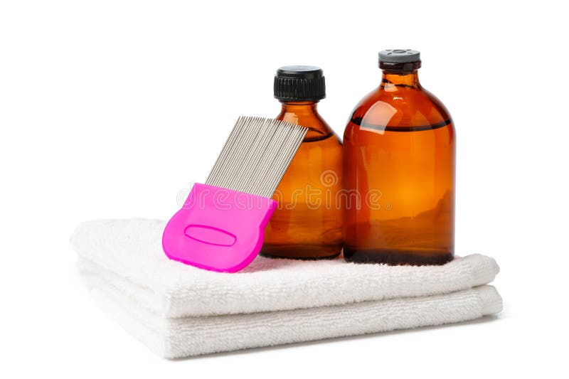 Comb, Anti Lice Medicine and Towel on White Background Stock Photo ...