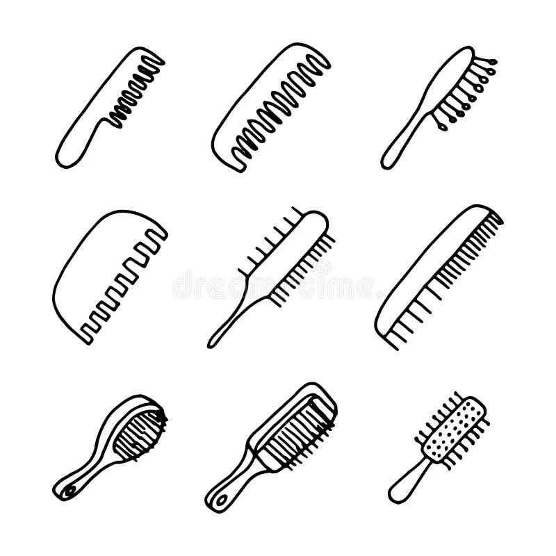 Comb Icons Set. Hand Drawing Object in Isolation Stock Vector ...