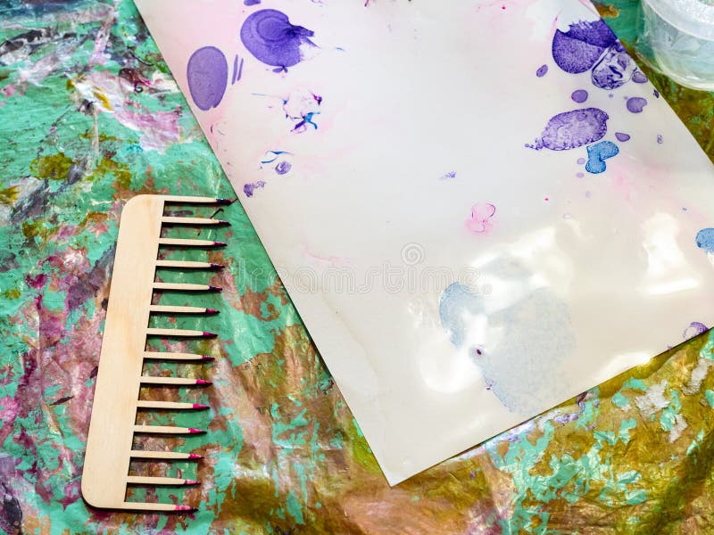 Comb for Marbling and Wet Paper on Spotted Surface Stock Image - Image ...