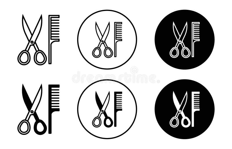 Comb and Scissors Icon Outline Flat Icon Stock Illustration ...