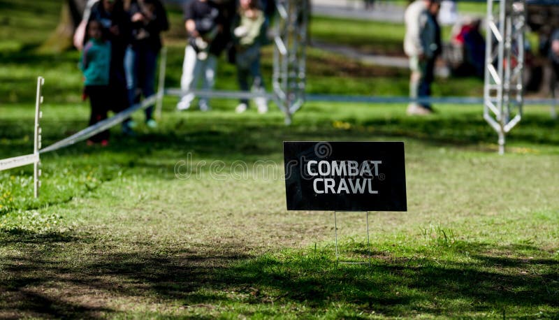 Combat Crawl Challenge Sign in Outdoor Event.. Stock Photo - Image of ...