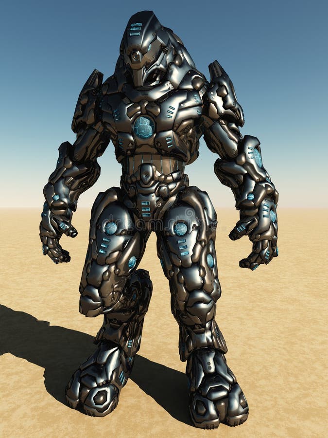 Alien Combat Droid in the Desert Stock Illustration - Illustration of ...