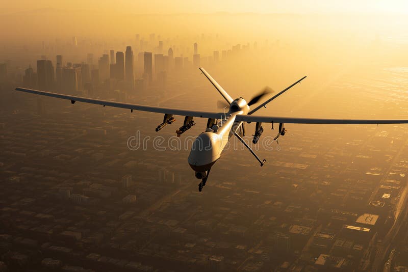 A Combat Drone of Army during Mission Over City Stock Image - Image of ...