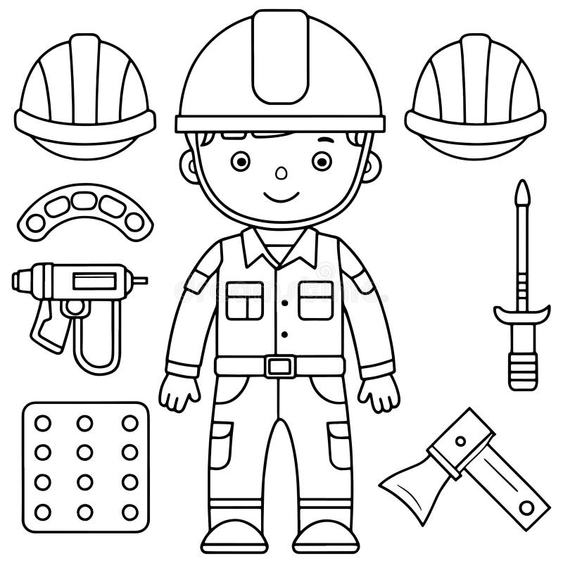 Combat Engineer Equipment Outline in Line Art for Military Tool Designs ...