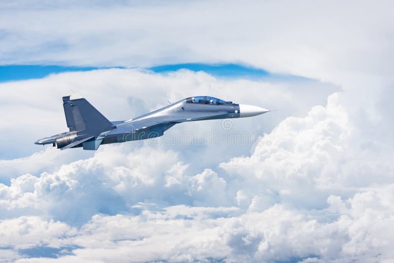 Combat Fighter Jet Flies High in the Clouds Stock Photo - Image of ...