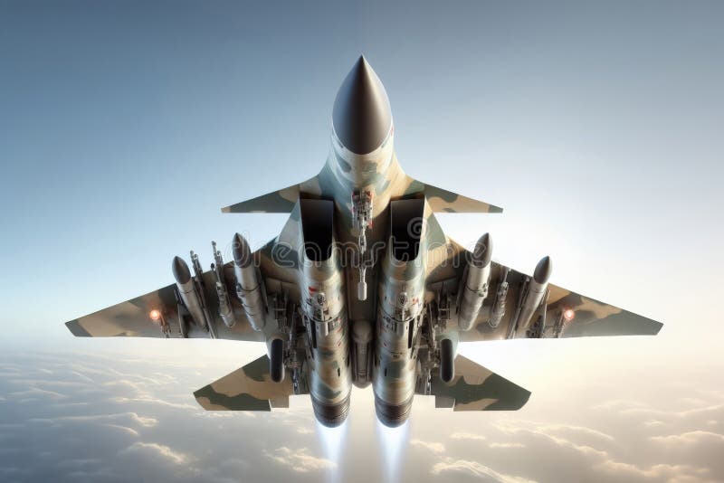 Combat Fighter in the Sky, Top View. Stock Illustration - Illustration ...