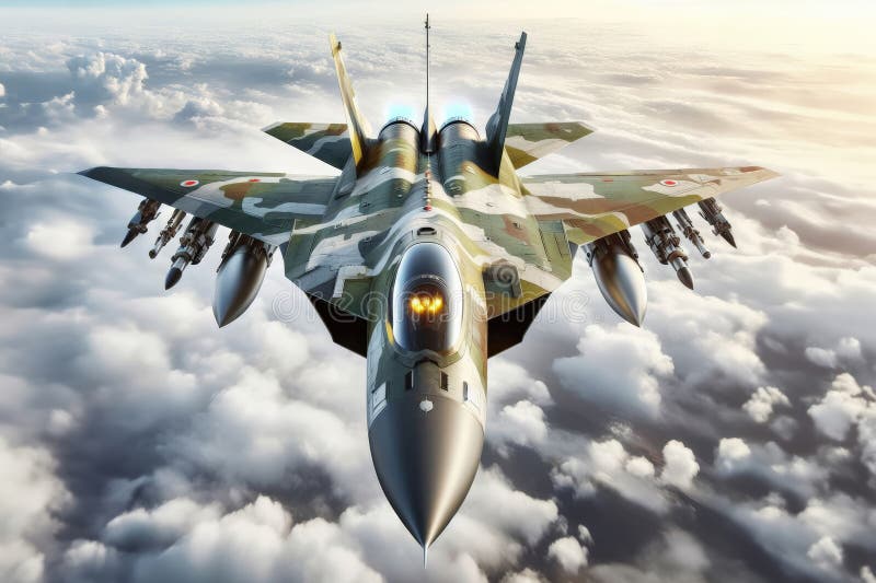 Combat Fighter in the Sky, Top View. Stock Illustration - Illustration ...