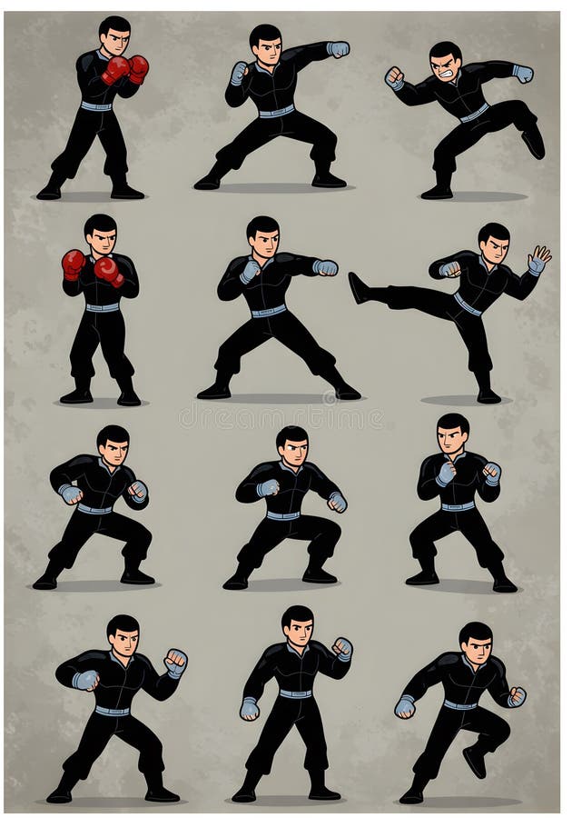 Combat & Fighting Stances - Action-Packed Reference Stock Illustration ...
