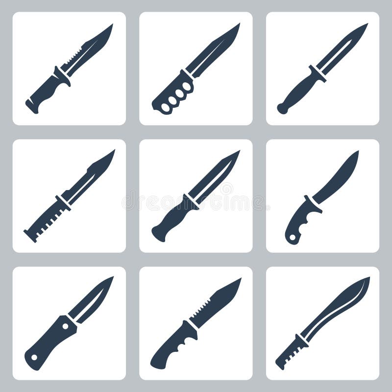 Combat knives icon set stock photo. Image of throw, bowie - 164478406