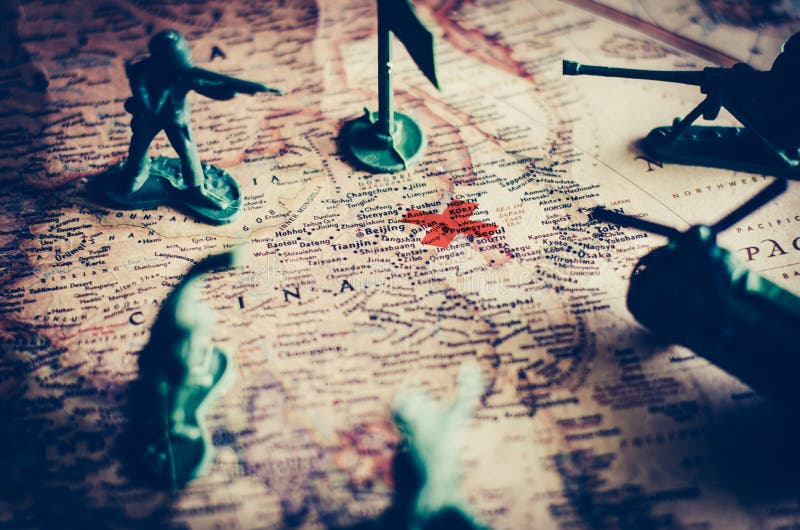 Combat, Military Use, and Tactics in Action on a World Map. Stock Photo ...