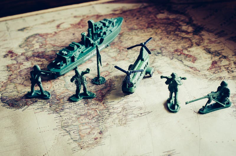 Combat, Military Use, and Tactics in Action on a World Map. Stock Image ...