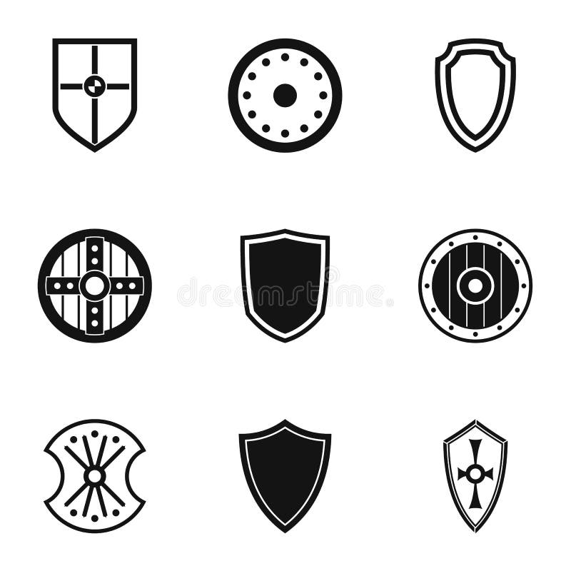 Combat Shield Icons Set, Simple Style Stock Vector - Illustration of ...