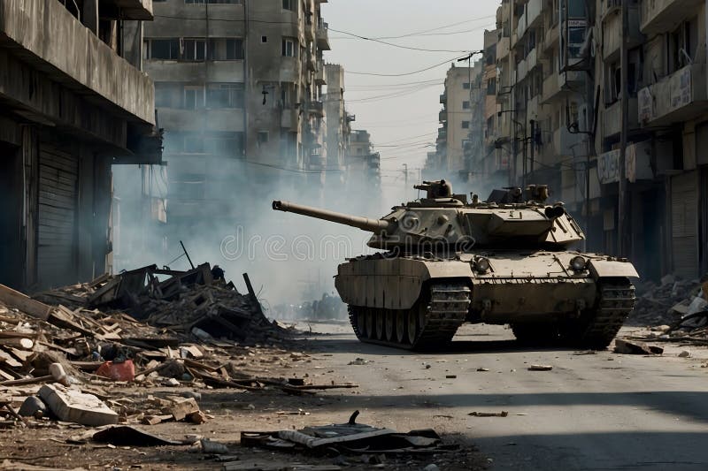 A Tank in a Street of a Destroyed City Stock Photo - Image of east ...