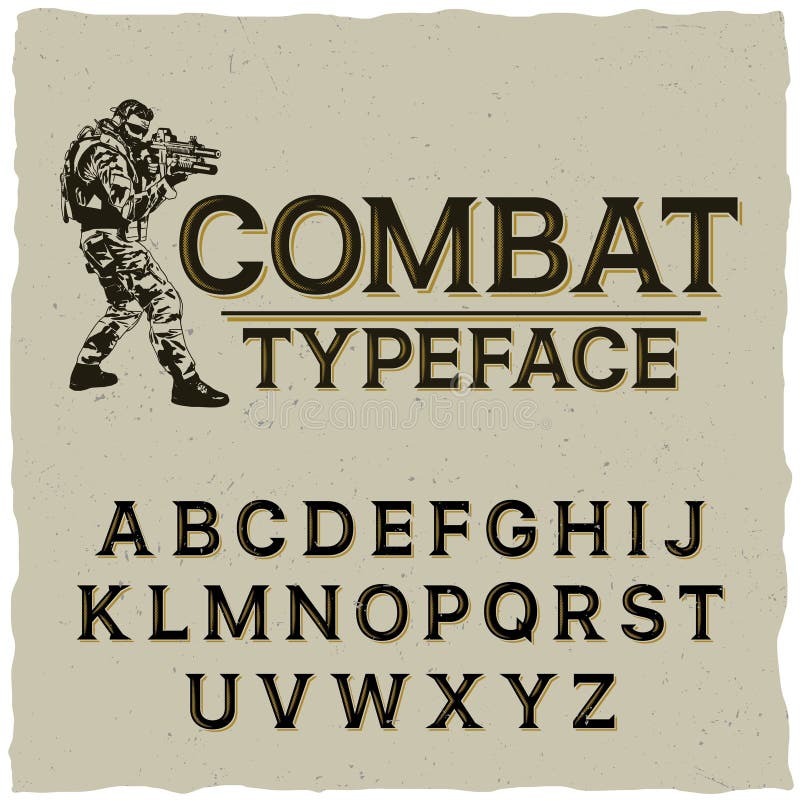 Combat Typeface Poster with Hand Drawn Soldier on Grey Stock Vector ...