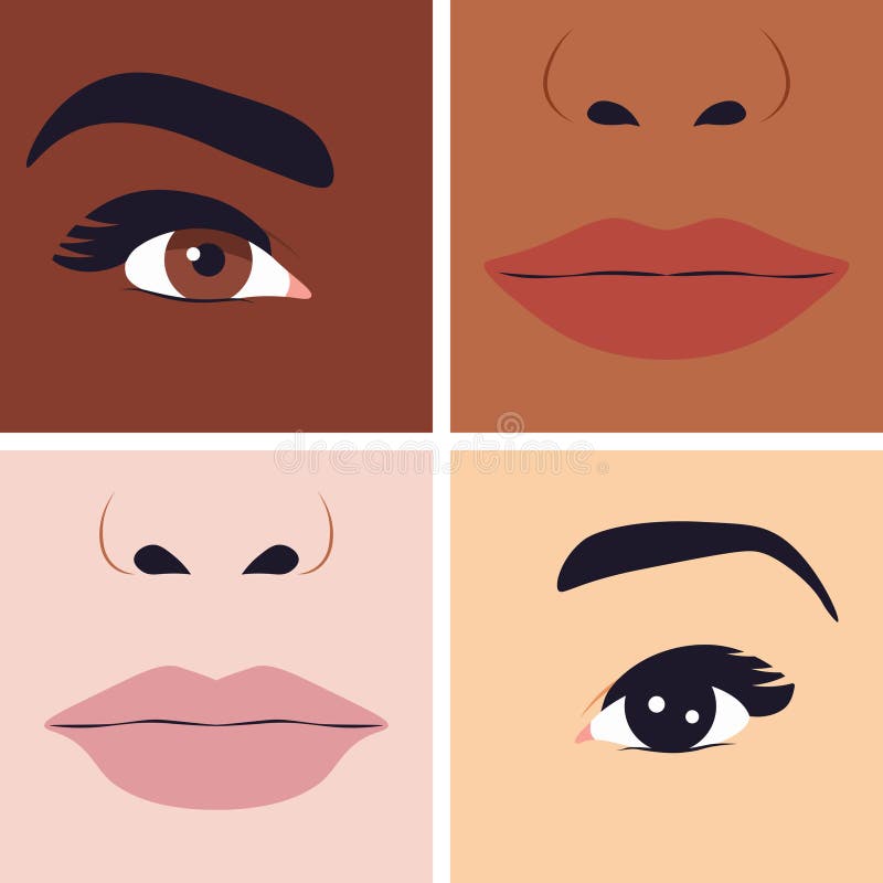 Eyes and Lips on Different Skin Tone Stock Vector - Illustration of ...