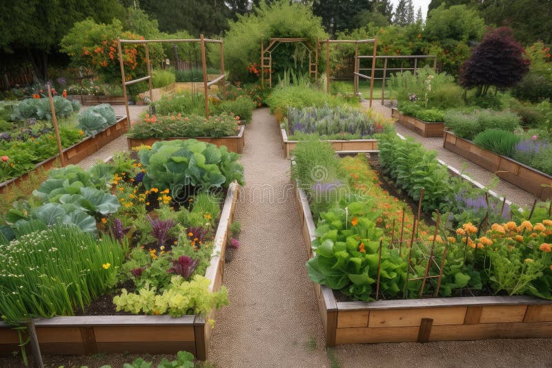 Combination of Flower Beds and Vegetable Gardens, with Pathways for ...