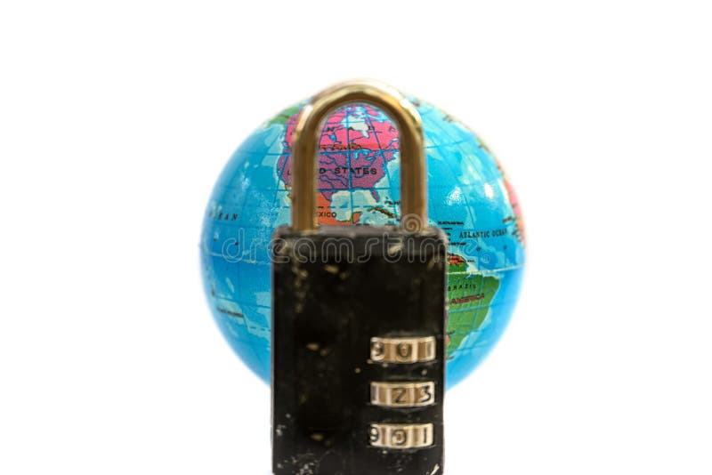 Combination lock and globe stock photo. Image of holiday - 223446664