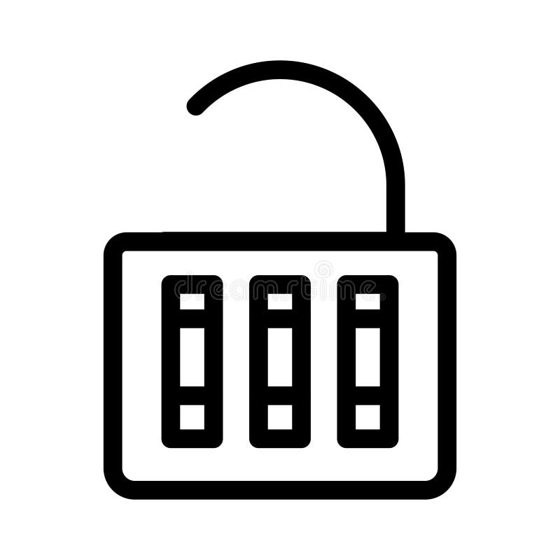 Combination Lock Open Line Icon Isolated on White Background. Black ...