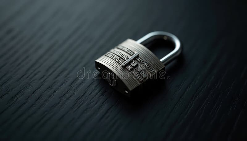 Combination Lock Rests on Dark Surface. Security Lock with Complex Dial ...